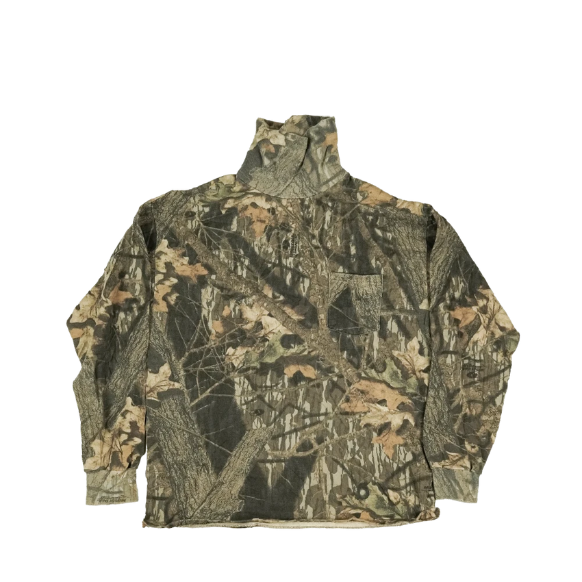 Vintage 90's Mossy Oak Mock Neck Shirt by Sasquatch - USA Made - L